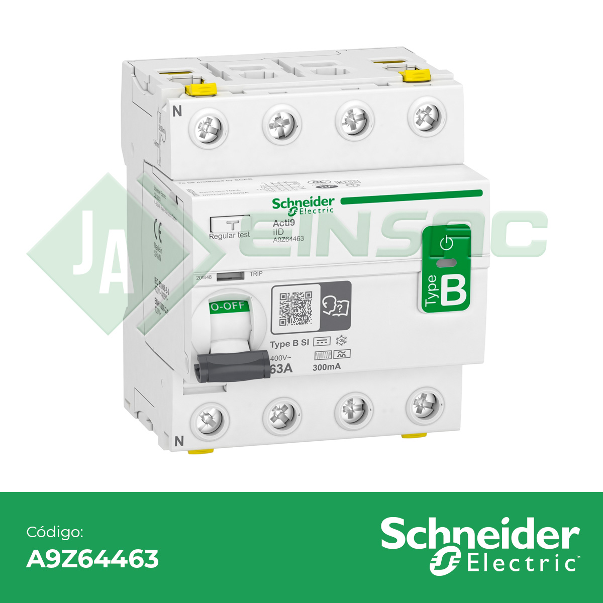 INTERRUPTOR DIFERENCIAL Acti9 iID 4P 63A 300mA B-SI RCCB A9Z64463 - SCHNEIDER-ELECTRIC - EINSAC